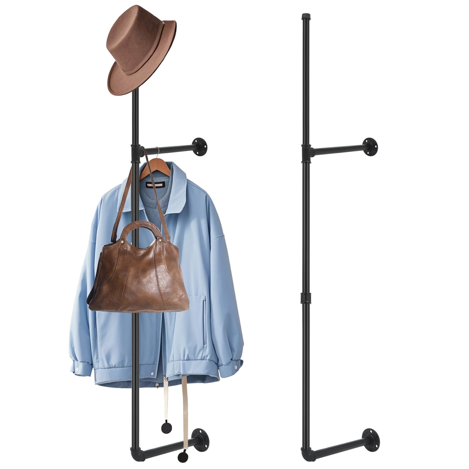 EGASON Industrial Pipe Clothing Rack Set of 2 Mounted Clothes Rack for ...