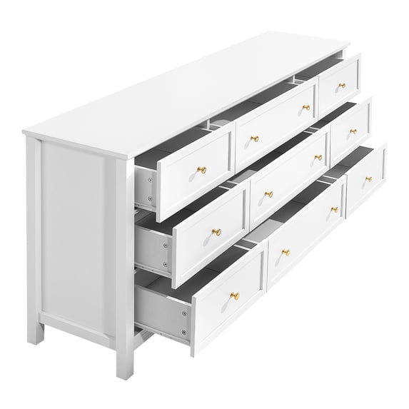 EGBHDSFT 9 Drawer White Wooden Dresser Chest - Retro TV Stand Organizer ...