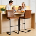 EGBHDSFT Brown Faux Leather Bar Stool – 2 Sets, Black Metal Frame ...