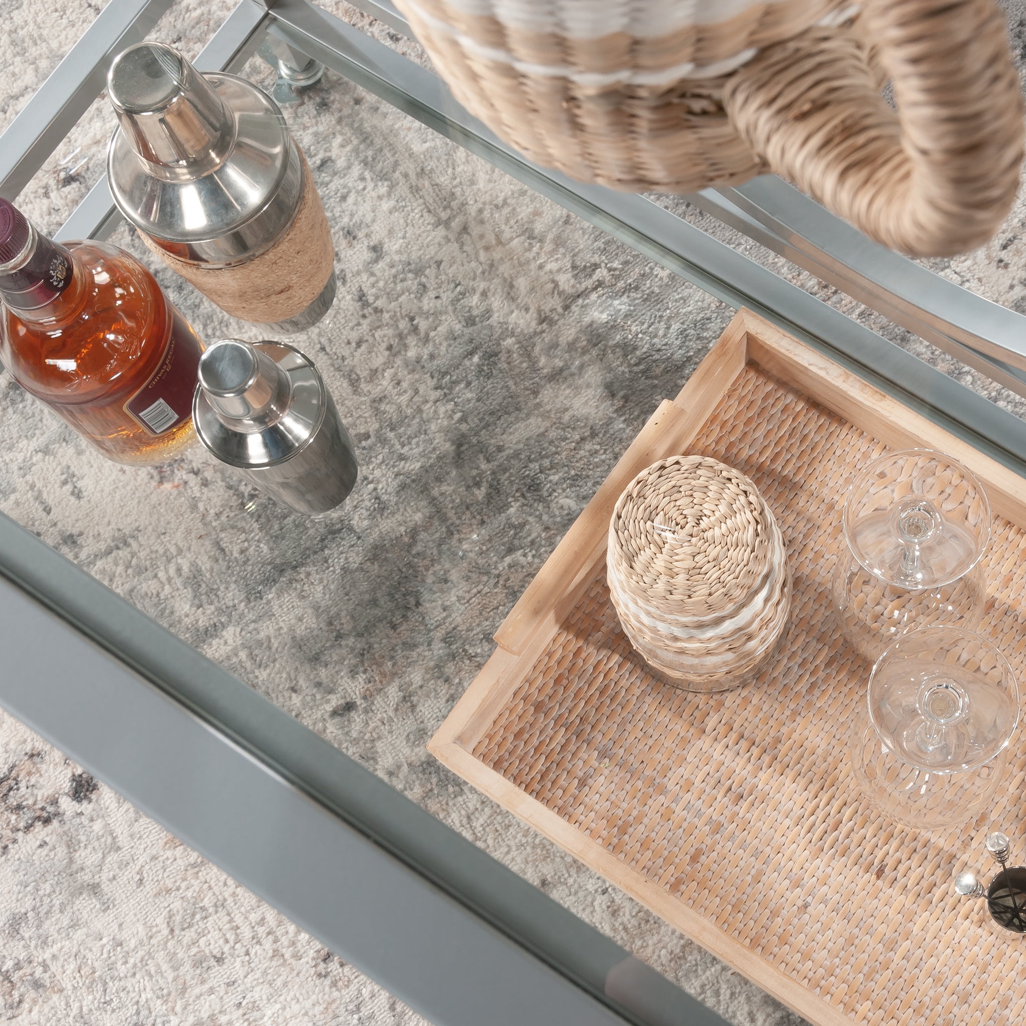 EGBHDSFT Contemporary Bar Cart - 2 Glass Shelves, Gray Finish - Walmart.com