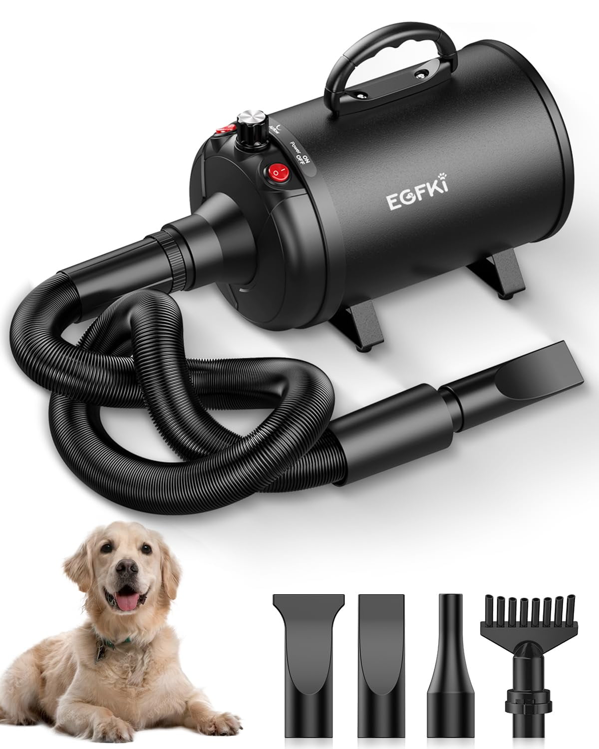 EGFKI Dog Dryer, 5.2HP/ OIF8 3800W Pet Grooming High Velocity Force ...