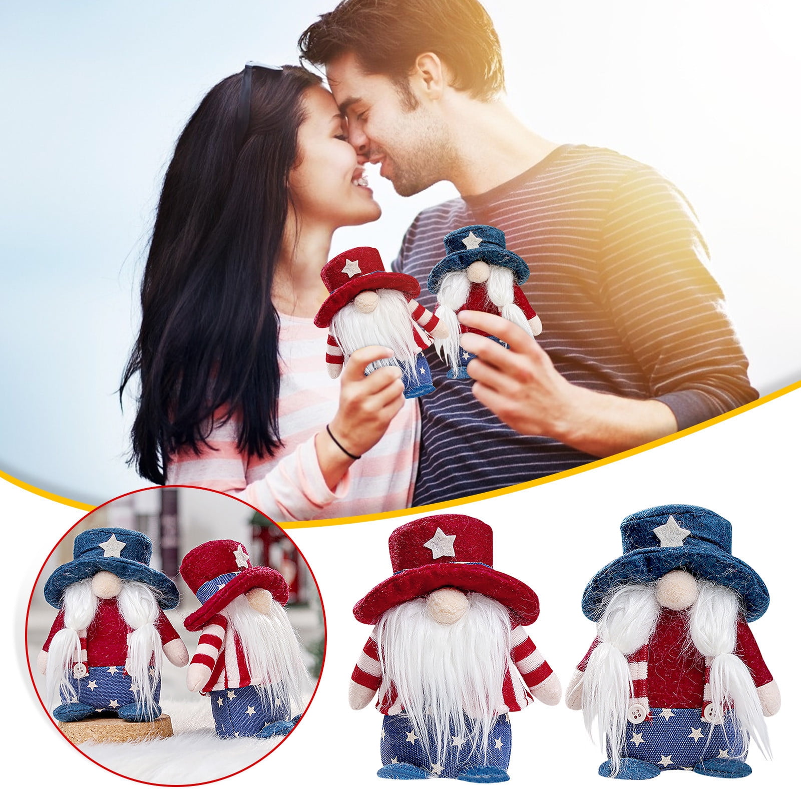 EGNMCR 4th of July Gnomes, 2PCS Patriotic Gnomes American Star Stripe Plush Elfs Memorial Day ...