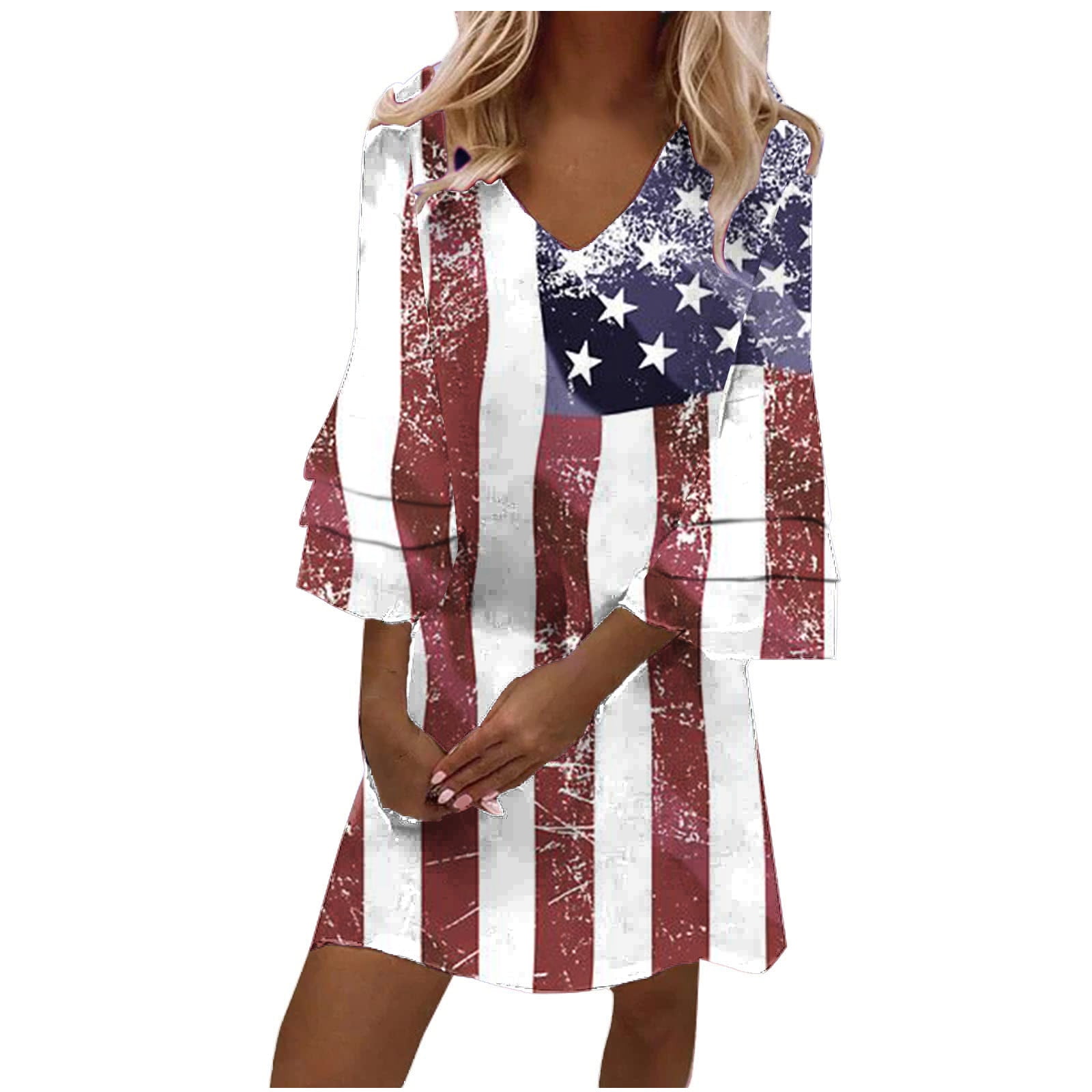 Egnmcr 4th Of July Dresses For Women 2024 Plus Size Fashion Summer Independence Day Printed Long