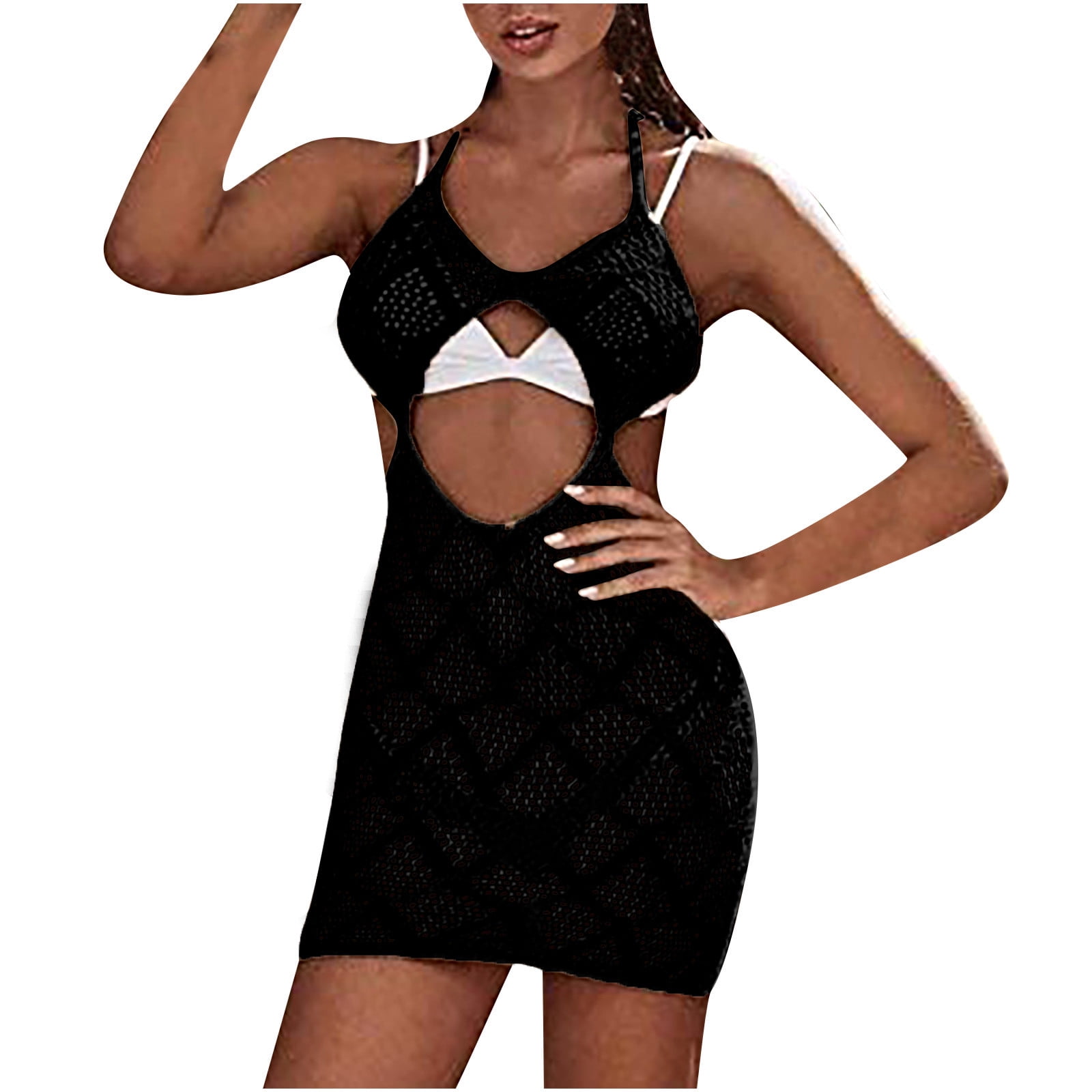 Egnmcr Beach Cover Ups For Women Sexy Strappy Hollow Out Solid Color