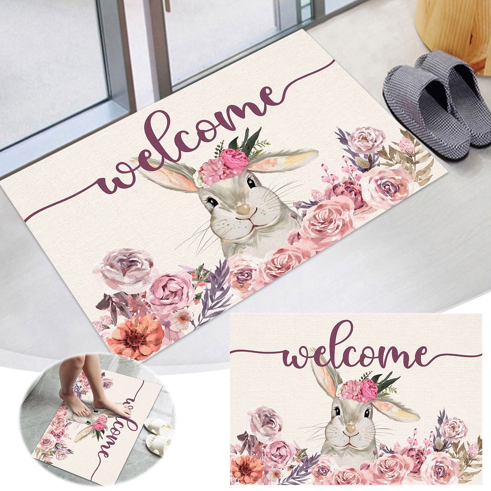 EGNMCR Easter Bunny Welcome Doormat Outdoor Entrance, Spring Cute ...