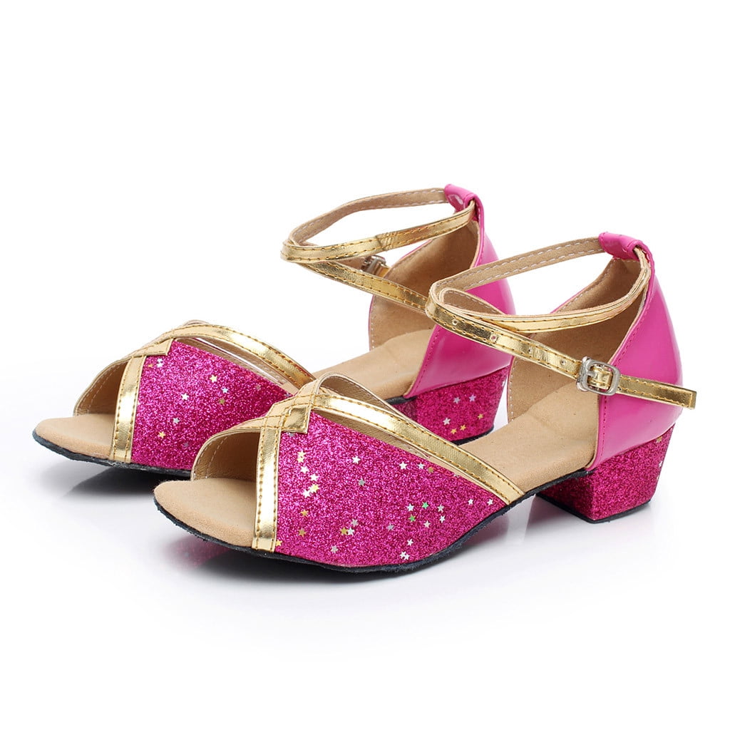 EGNMCR Girls Latin Dance Shoes Women Low Heels Tango Salsa Ballroom ...