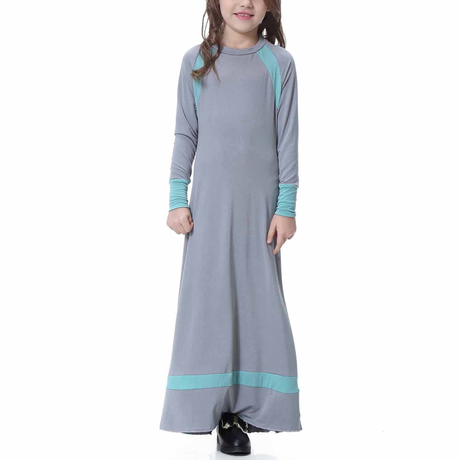EGNMCR Kids Girls Muslim Islamic Dress Long Sleeves Soft Full Length ...