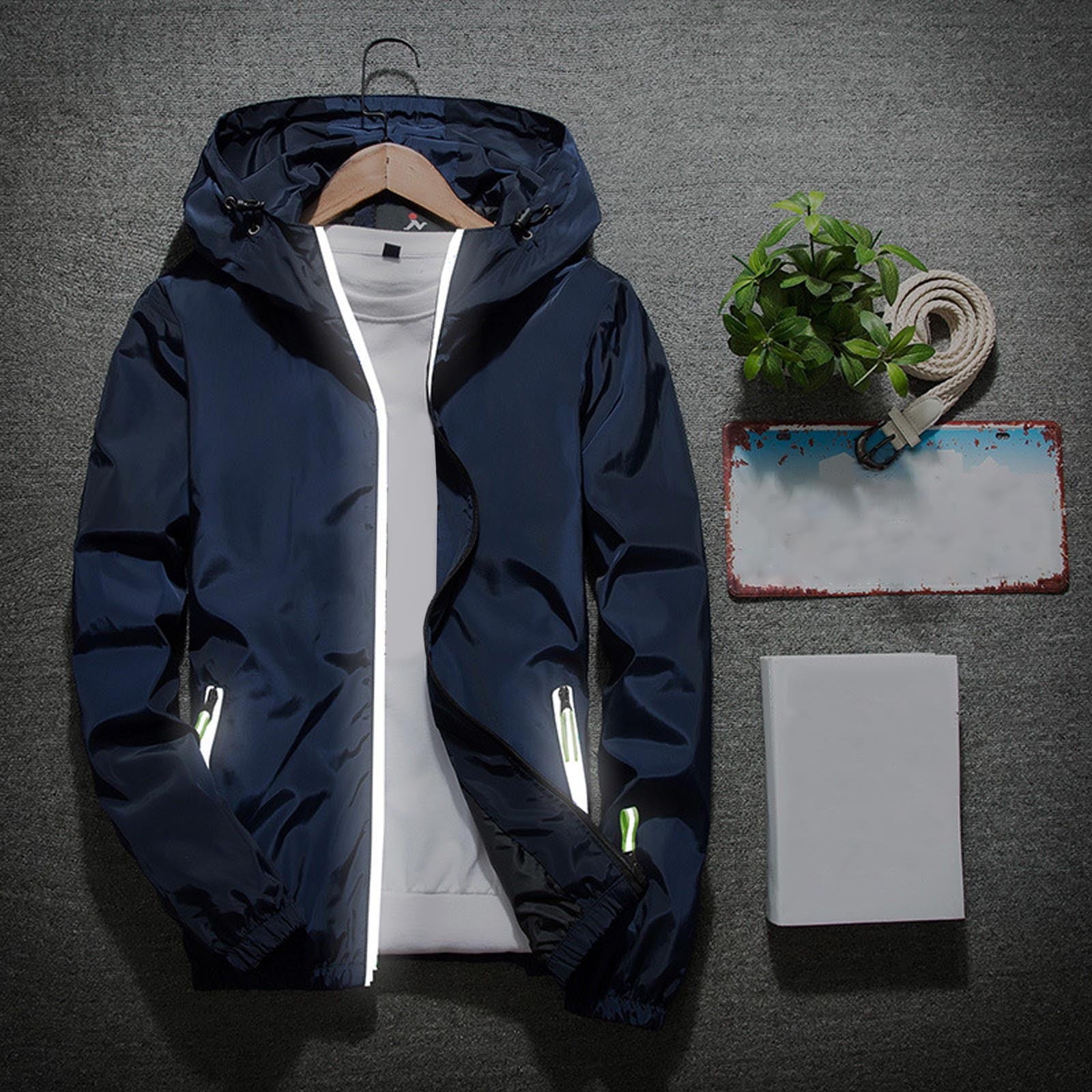 EGNMCR Men's Reflective Thin Jackets Zipper Jackets Casual Jackets ...