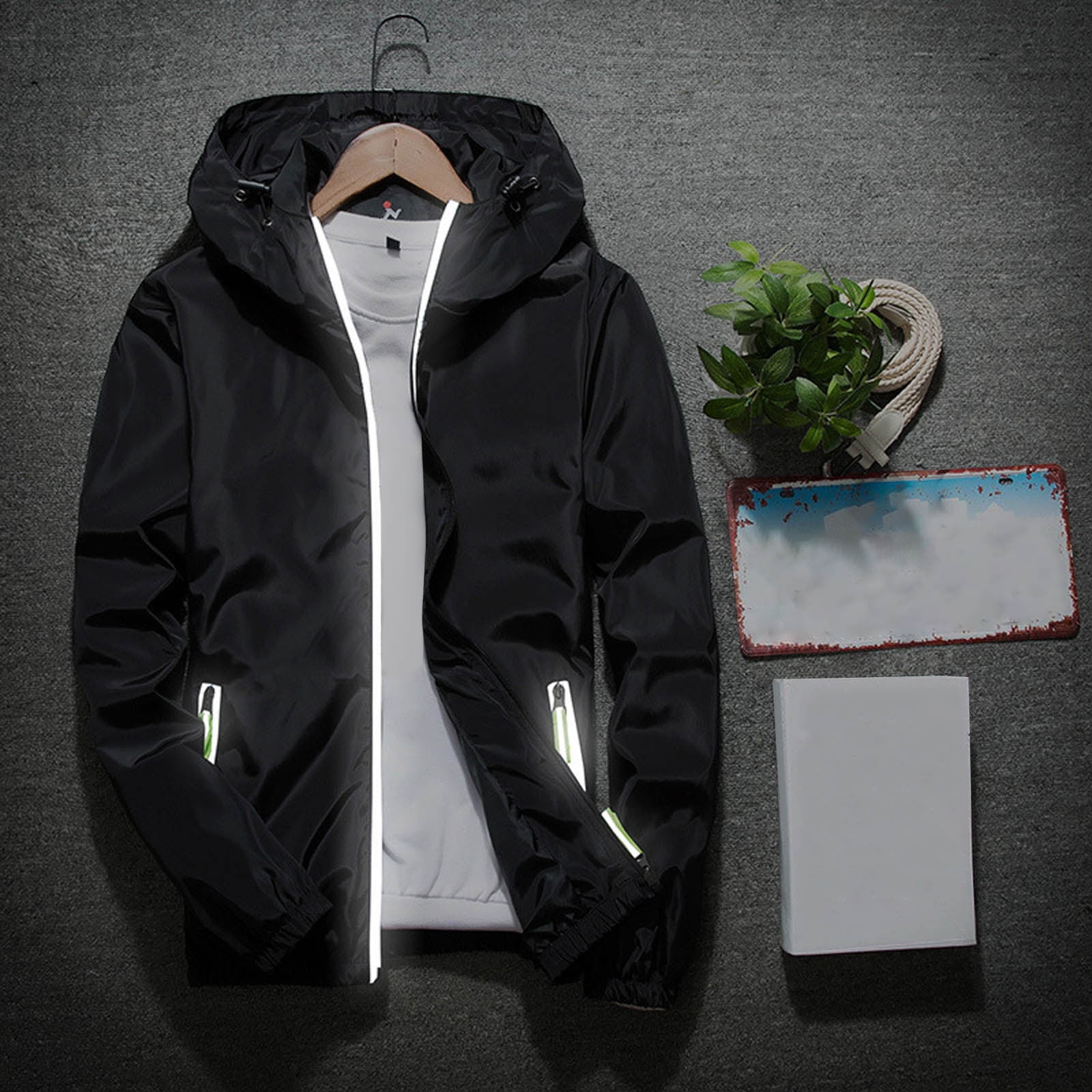 EGNMCR Men's Reflective Thin Jackets Zipper Jackets Casual Jackets ...