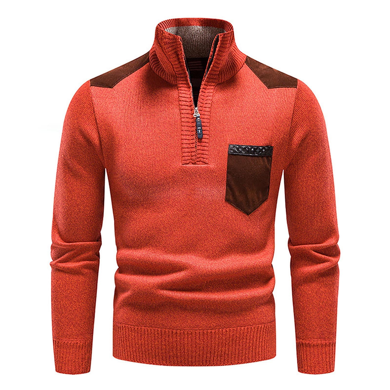 EGNMCR Mens Sweatshirts Winter Half Zip Casual Solid Color Splicing ...