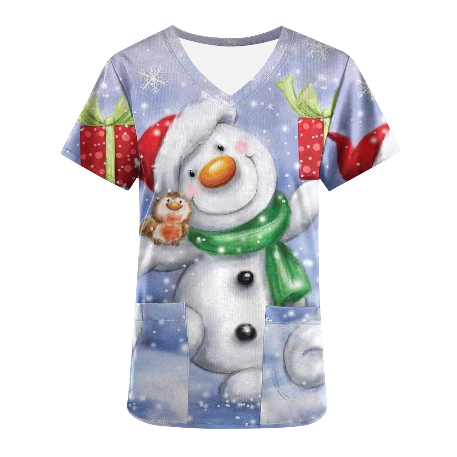 Egnmcr Women Nursing Scrubs Tops Christmas Snowman Santa Snowflake