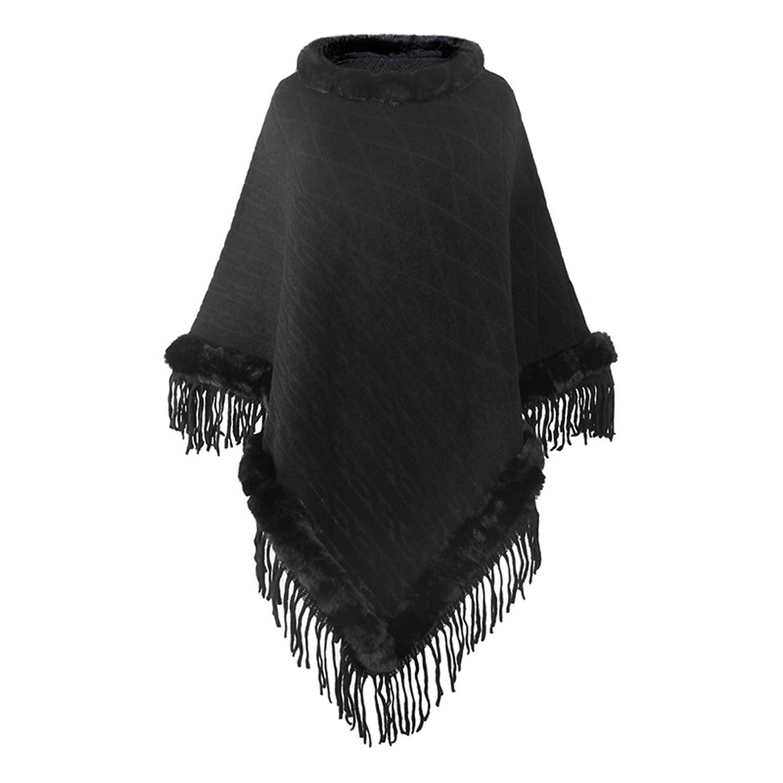 EGNMCR Women's Knitted Tassel Shawl Asymmetric Hem Poncho Fringed ...