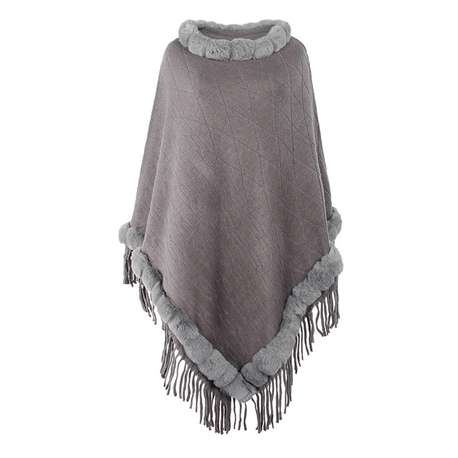 EGNMCR Women's Knitted Tassel Shawl Asymmetric Hem Poncho Fringed ...