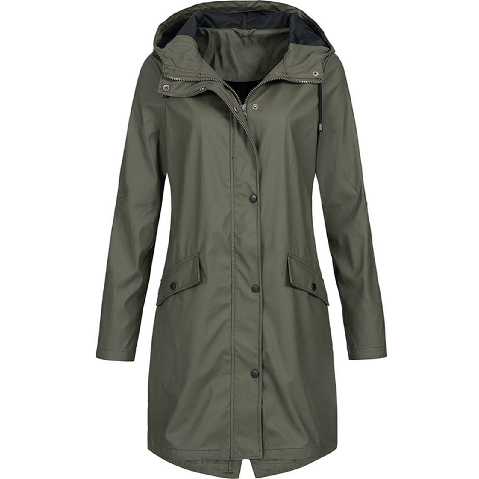 EGNMCR Women's Long Rain Jacket Waterproof Lightweight Hooded Raincoat ...