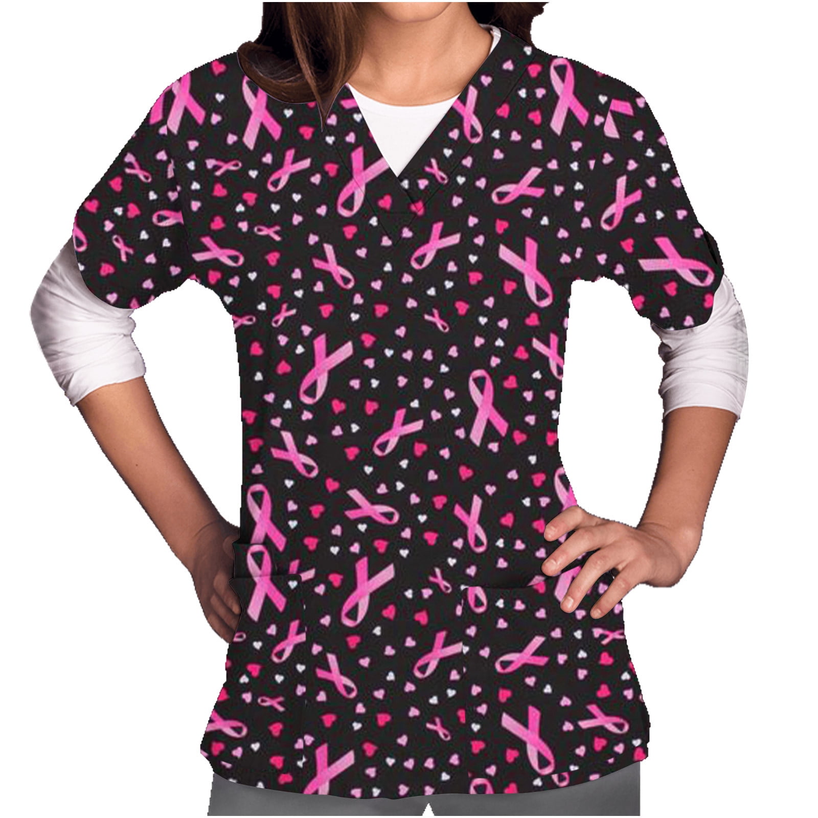 EGNMCR Womens Nursing Scrub Tops Working Uniform Breast Cancers ...