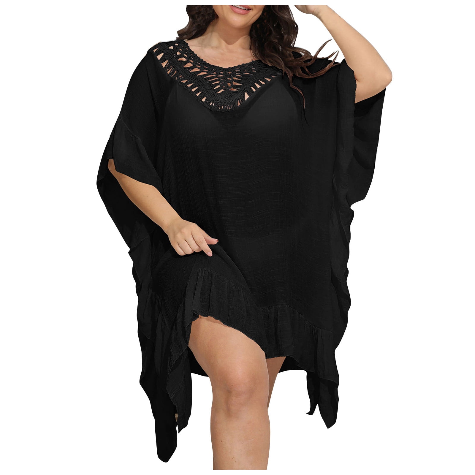 EGNMCR Womens Plus Size Beach Cover Ups Sexy Hollow Out Short Sleeve V ...