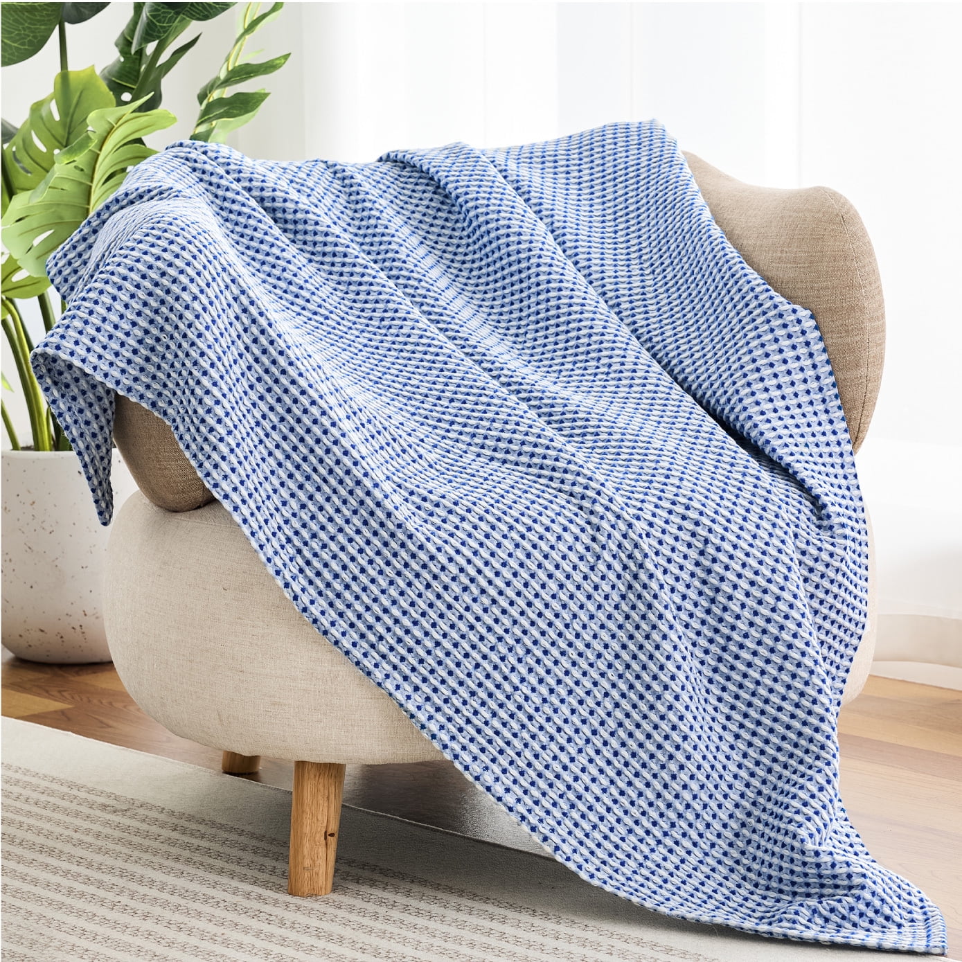 EGOHOME Waffle Blanket-100% Cotton Lightweight Oversize Yarn-dyed Bed ...