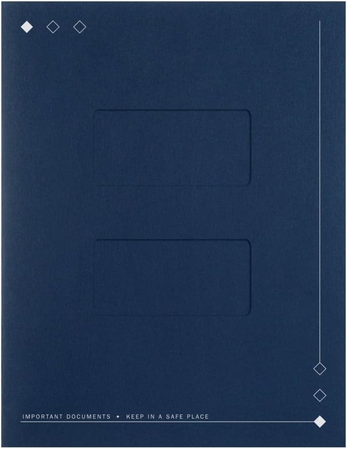 EGP Elegant Top Staple Folder with Large Double Windows, Navy Blue, 50 ...