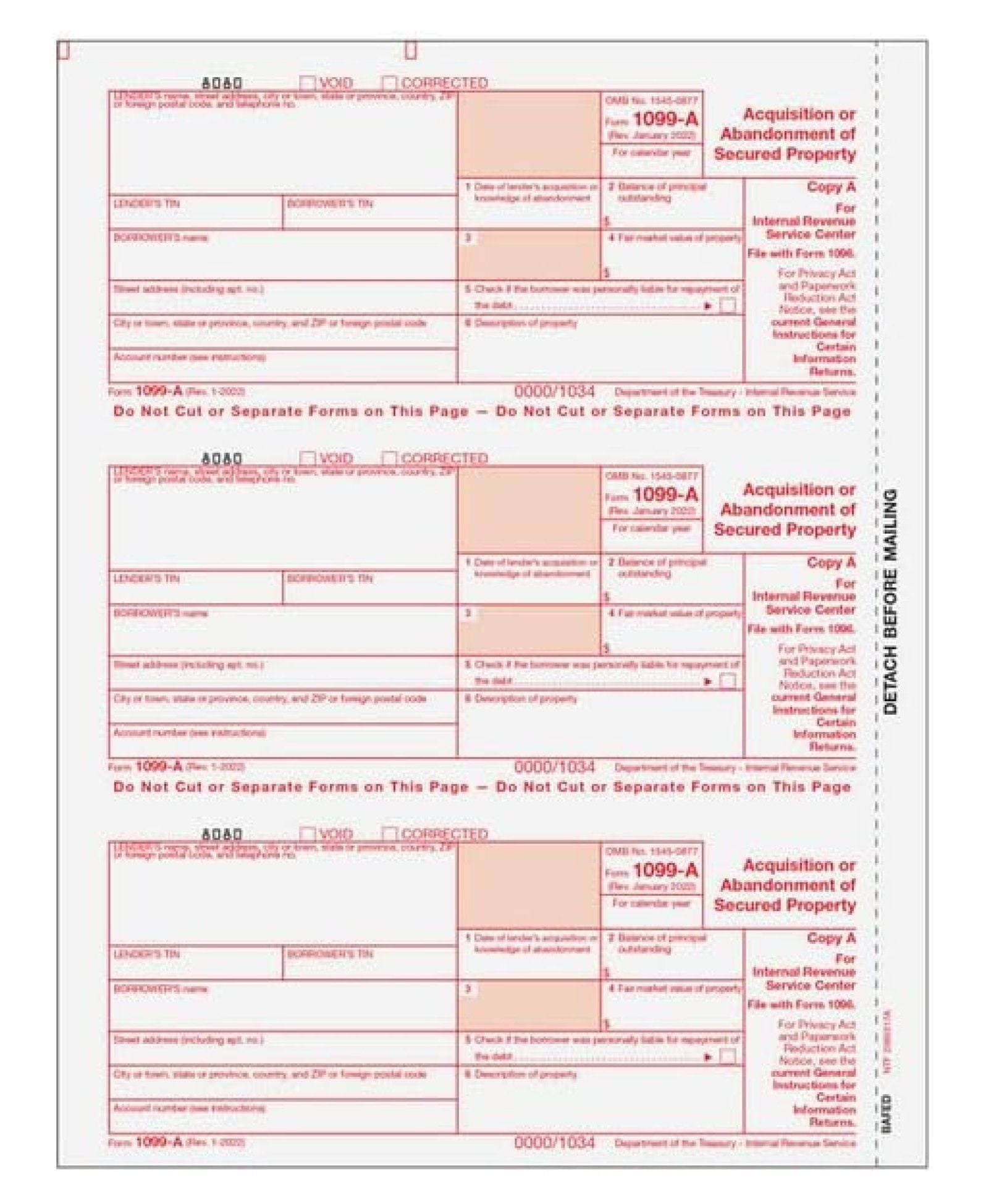 EGP IRS Approved 1099-A Laser Federal Copy A Tax Form, 100 Recipients ...