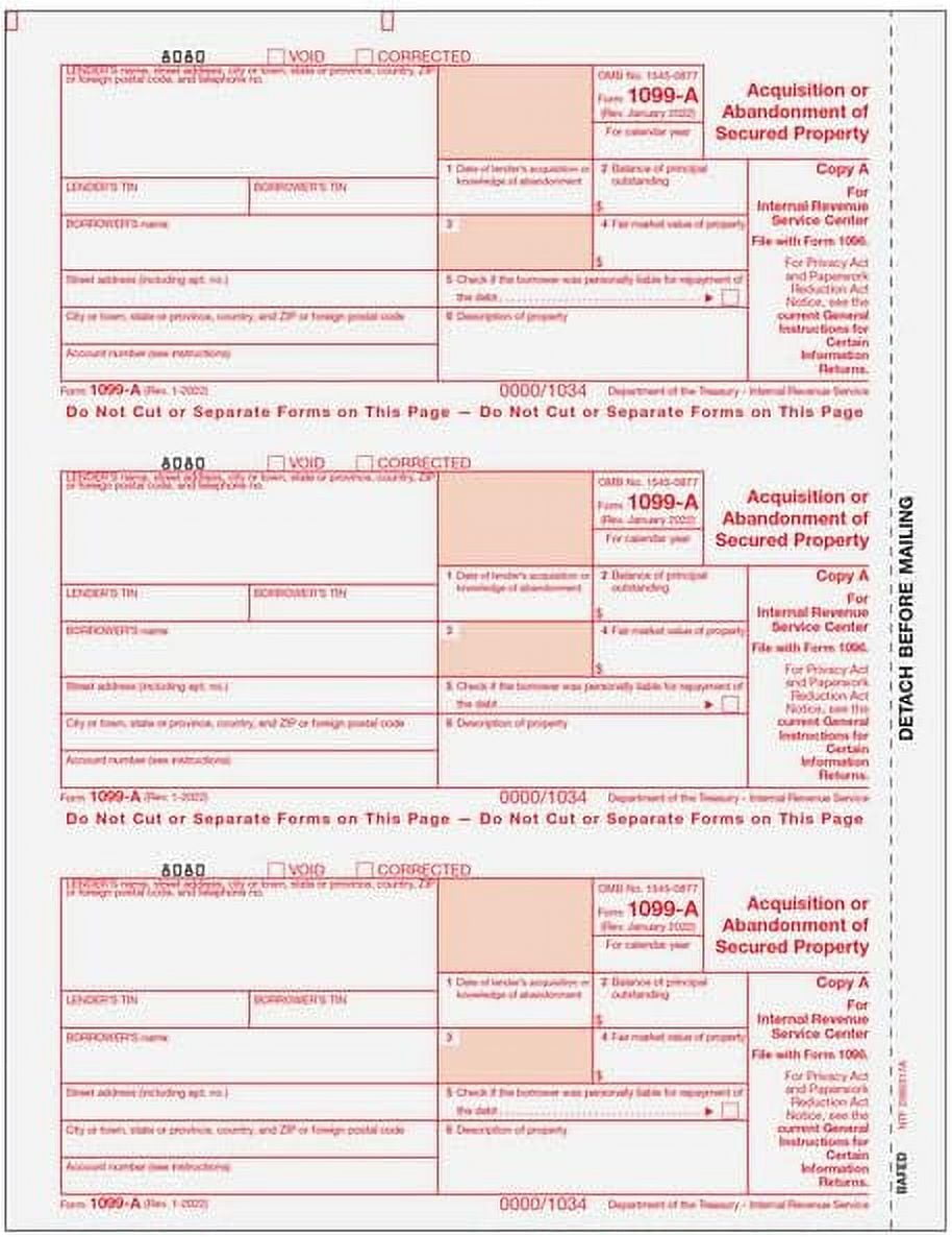 EGP IRS Approved 1099-A Laser Federal Copy A Tax Form, 100 Recipients - Walmart.com