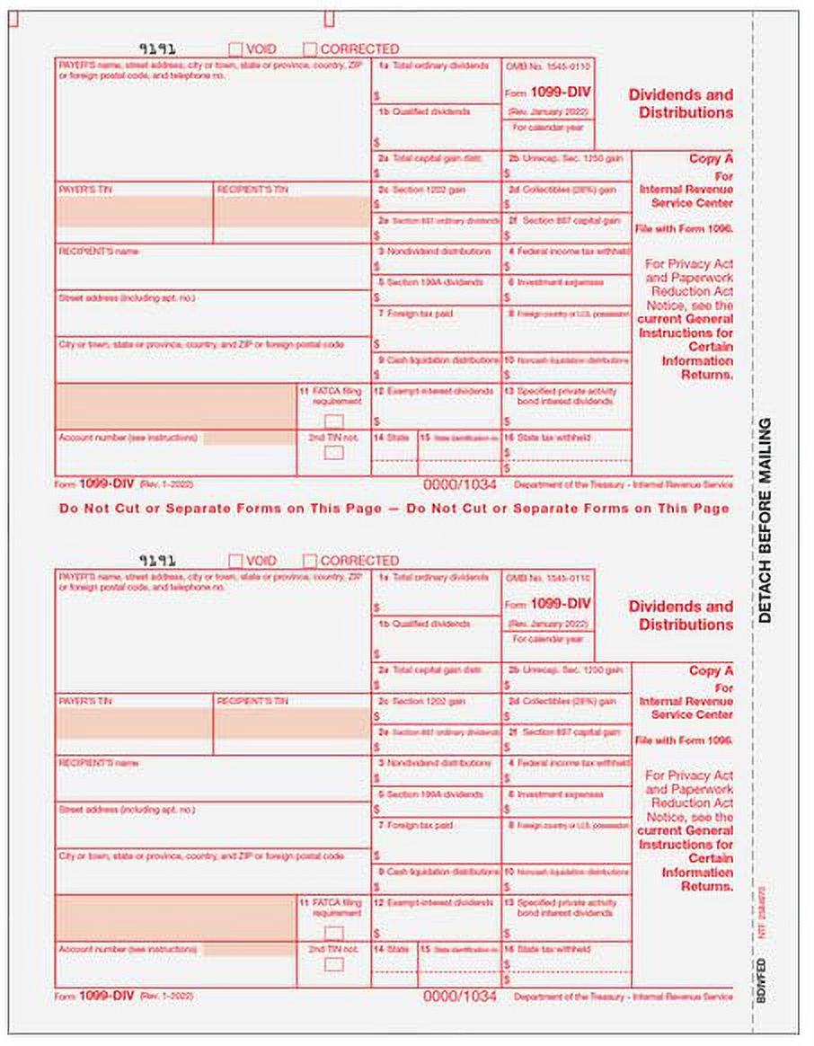 EGP IRS Approved 1099-DIV 4-Part Laser Tax Form Set, for 25 Recipients - Walmart.com