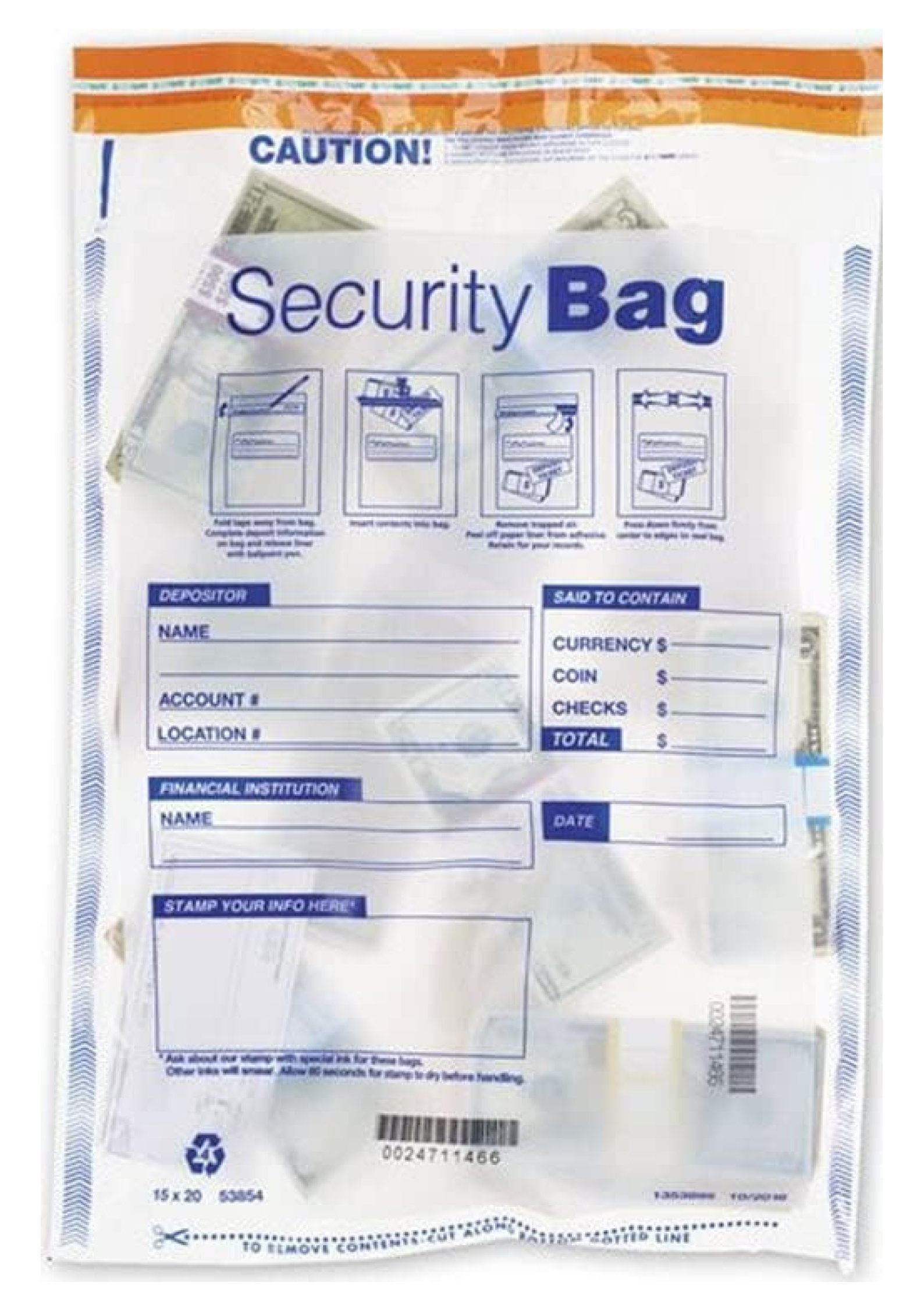 EGP Large Clear Single Pocket Bank Deposit Bag (100 bags), 15" x 20 ...