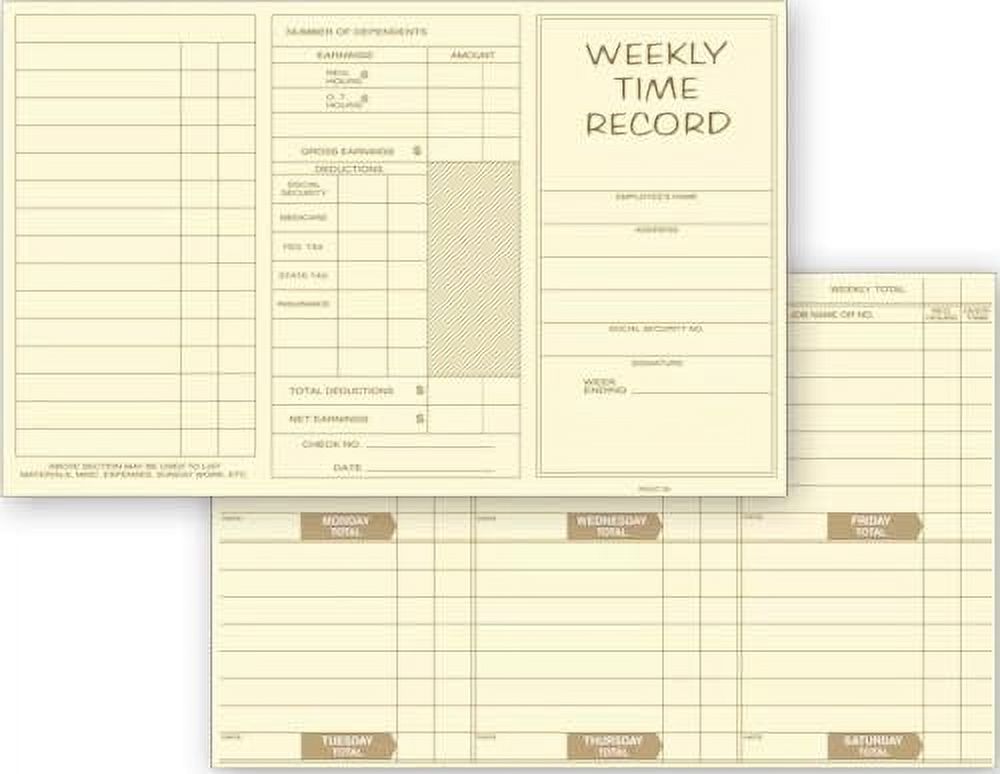 EGP Weekly Time Record, 250 Time Cards - Walmart.com