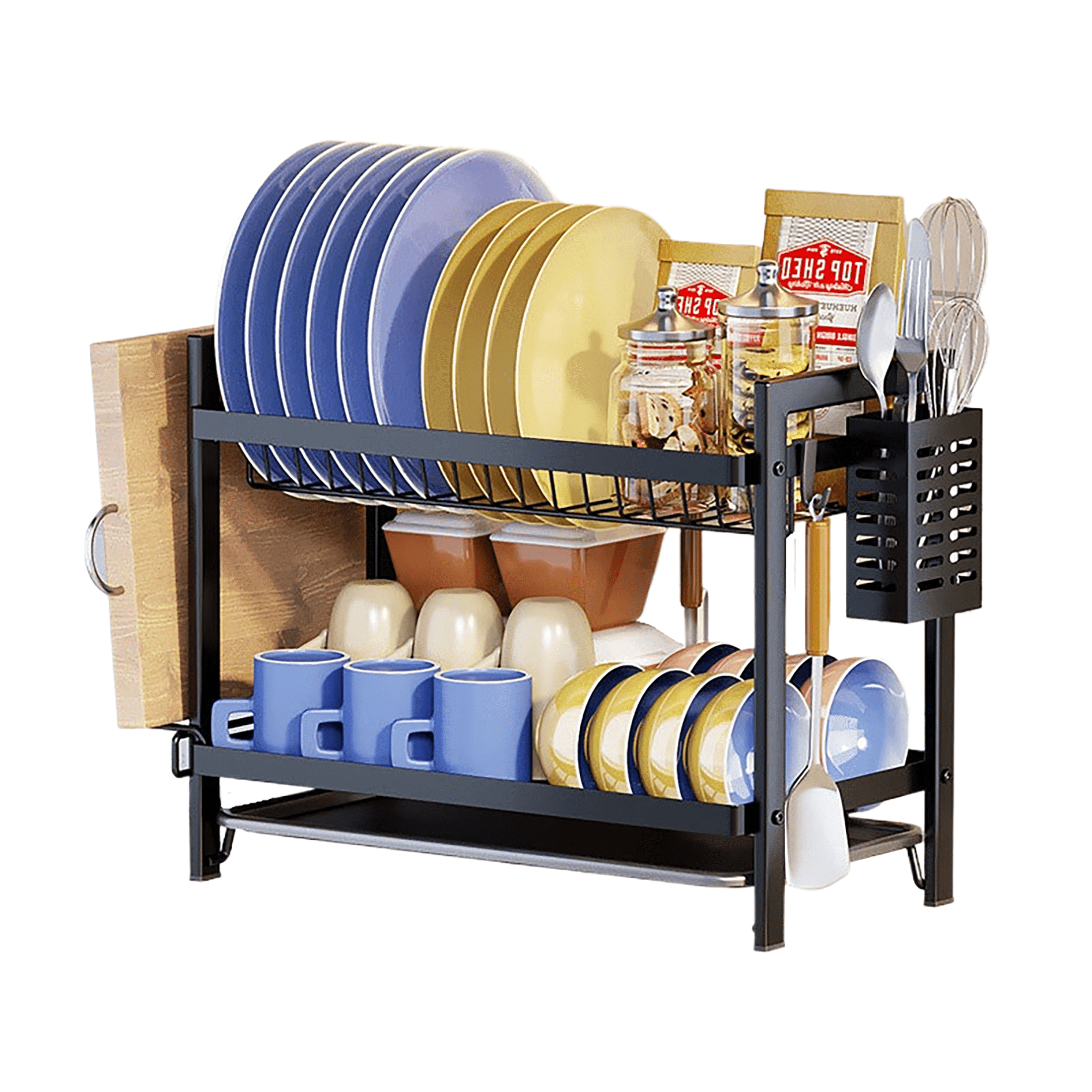 EGUOO Dish Rack for Kitchen Counter 2-Tier Metal Dish Drainer Set ...