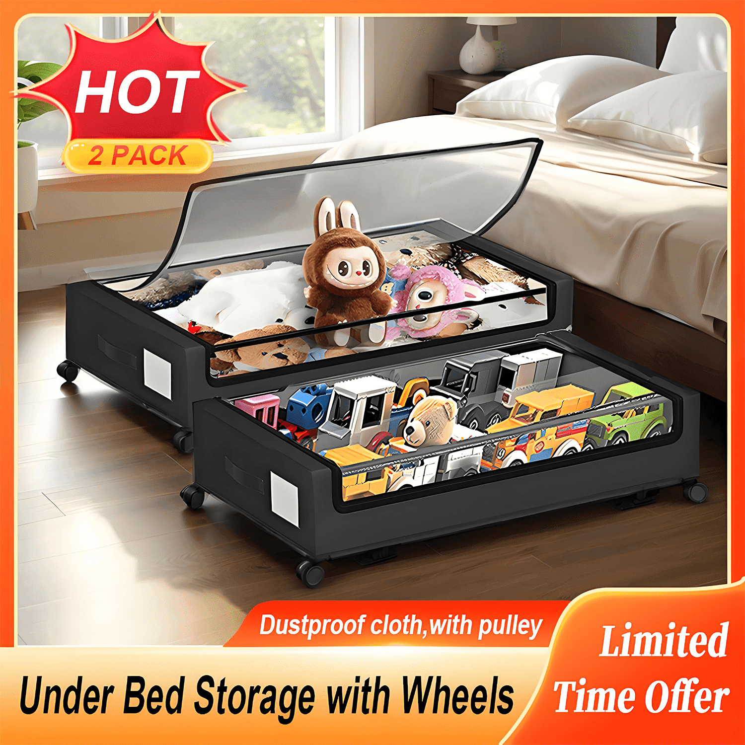 KRKZ 2-Pack Under Bed Storage Container Large Capacity Storage Bins ...