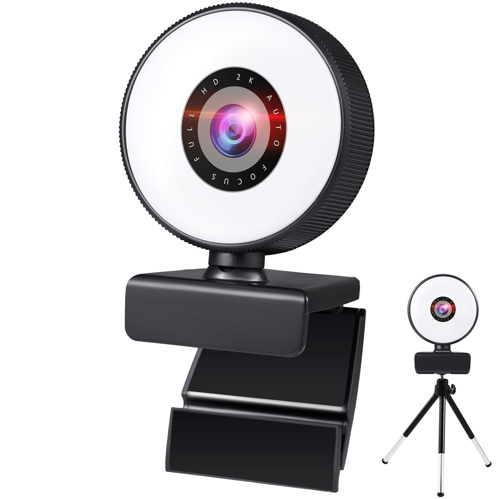 Eguts 2K Webcam, HD Autofocus Webcam with Microphone, Adjustable Light ...
