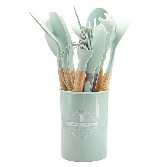EGYMEN 12Pcs Cooking Kitchen Utensils Set with Holder,Wooden Handles ...