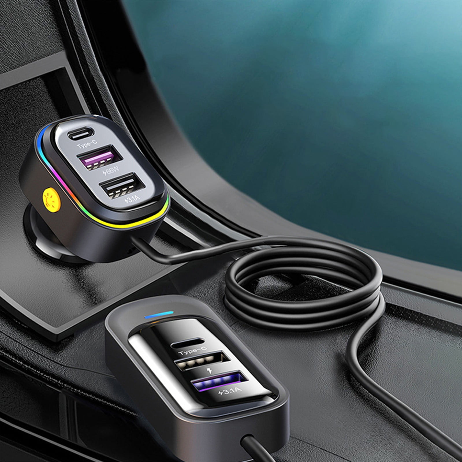 EGYMEN 66W Multi-Port Car Charger with LED Light, Fast Charging for ...