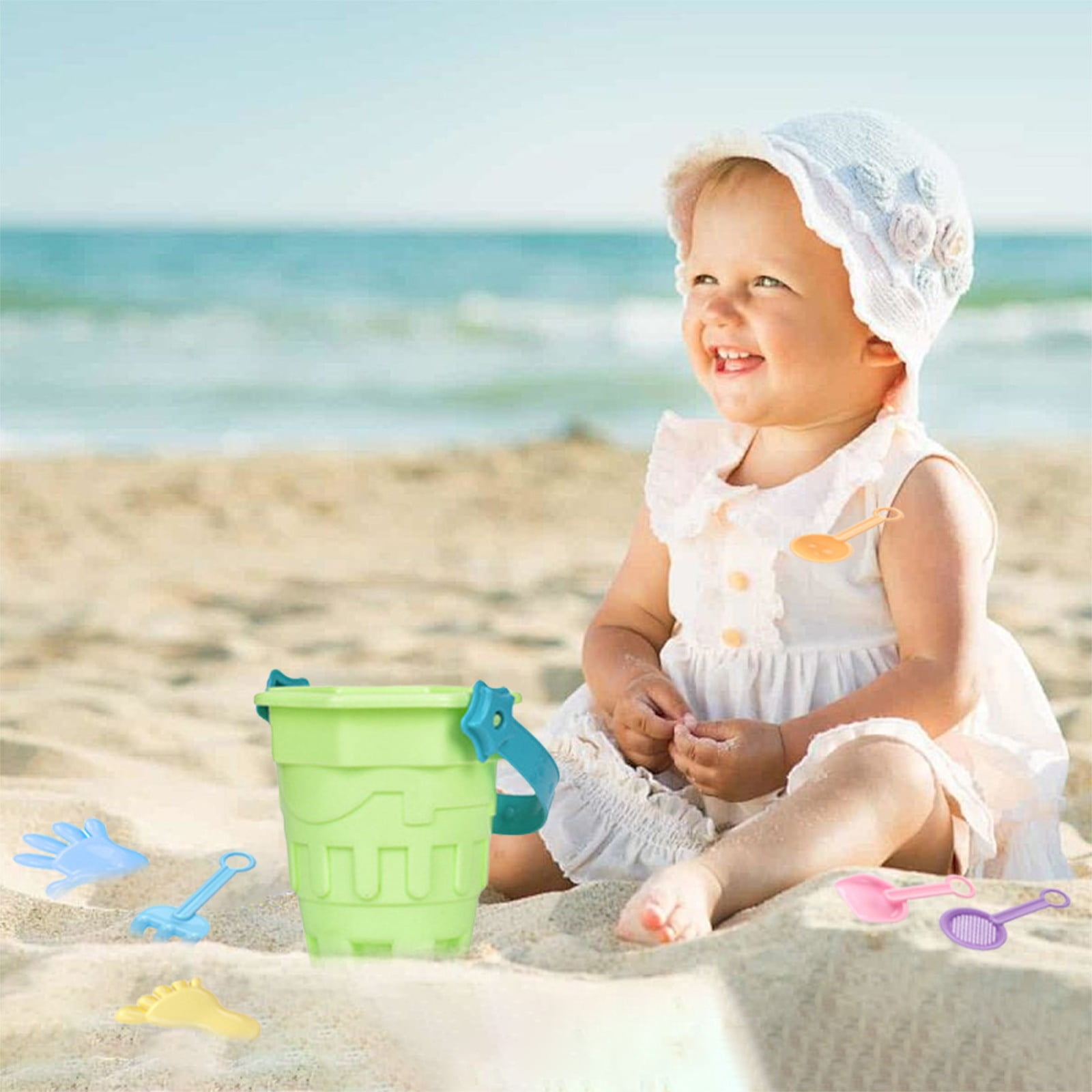 EGYMEN Beach Sand Play Kit for Kids, 5-Piece Sand Toy Set with Bucket ...