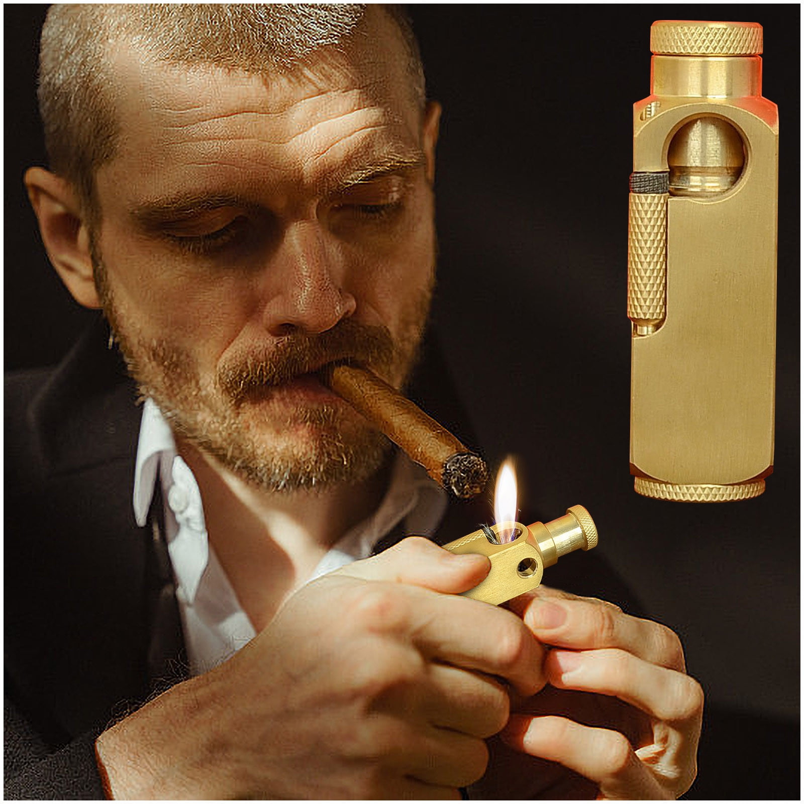 EGYMEN Brass Vintage Lighter, Windproof Butane Torch Flame Refillable ...