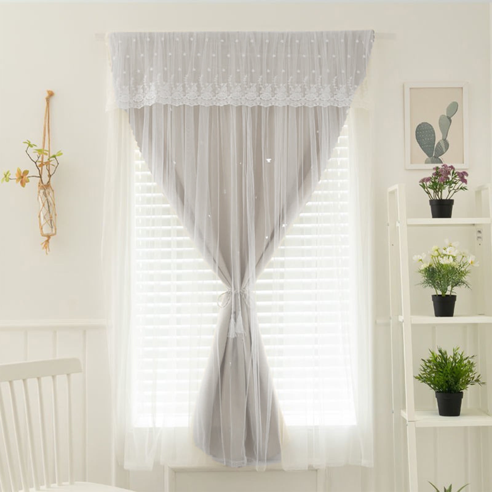 EGYMEN Embroidered Sheer Curtain, 40x80 Inches, Light Filtering Voile ...