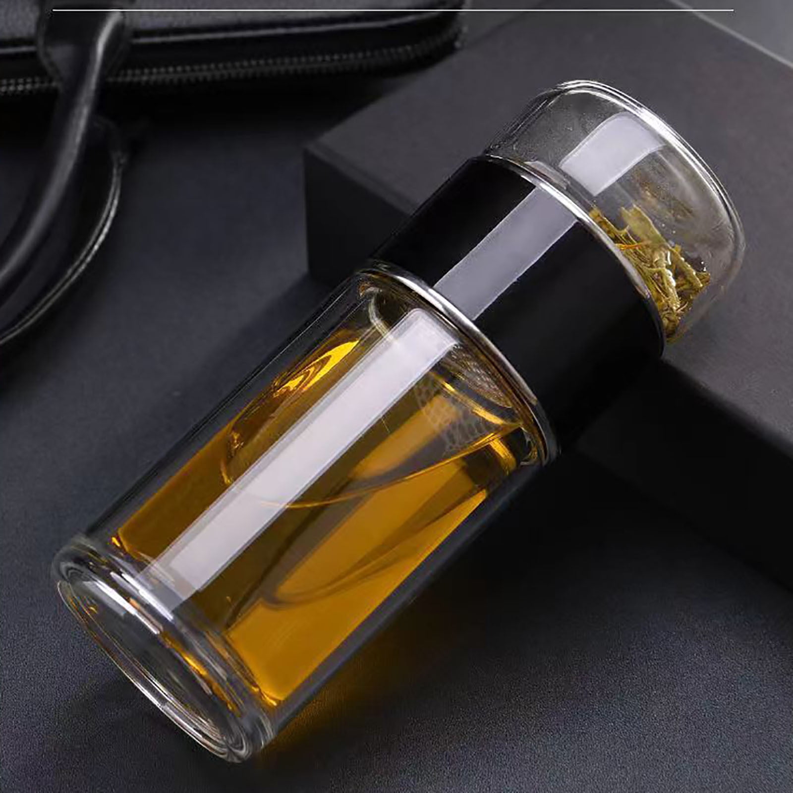 EGYMEN High-End Double Layer Tea Separation Glass Cup, Transparent Tea Infuser Portable Water ...