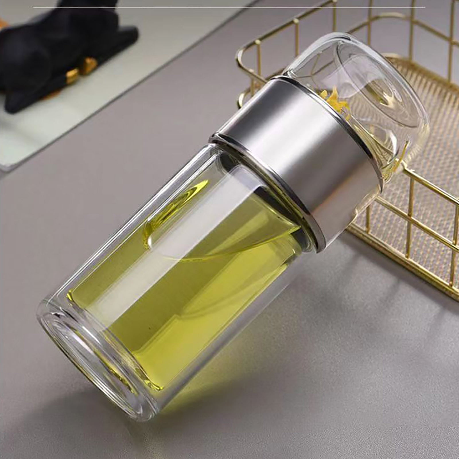 EGYMEN High-End Double Layer Tea Separation Glass Cup, Transparent Tea Infuser Portable Water ...