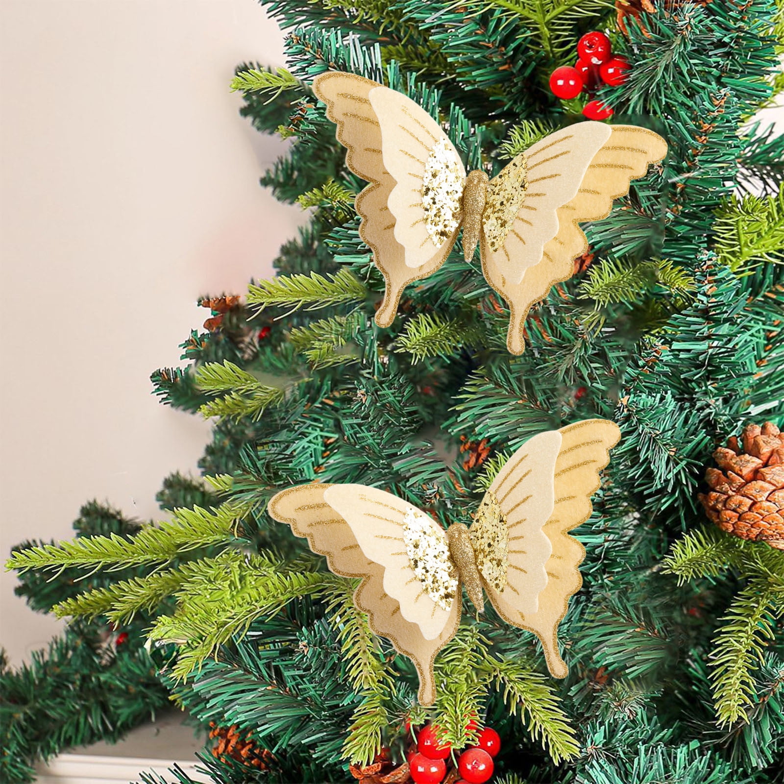 EGYMEN High-end Velvet Double-layer Faux Christmas Butterfly Ornaments ...