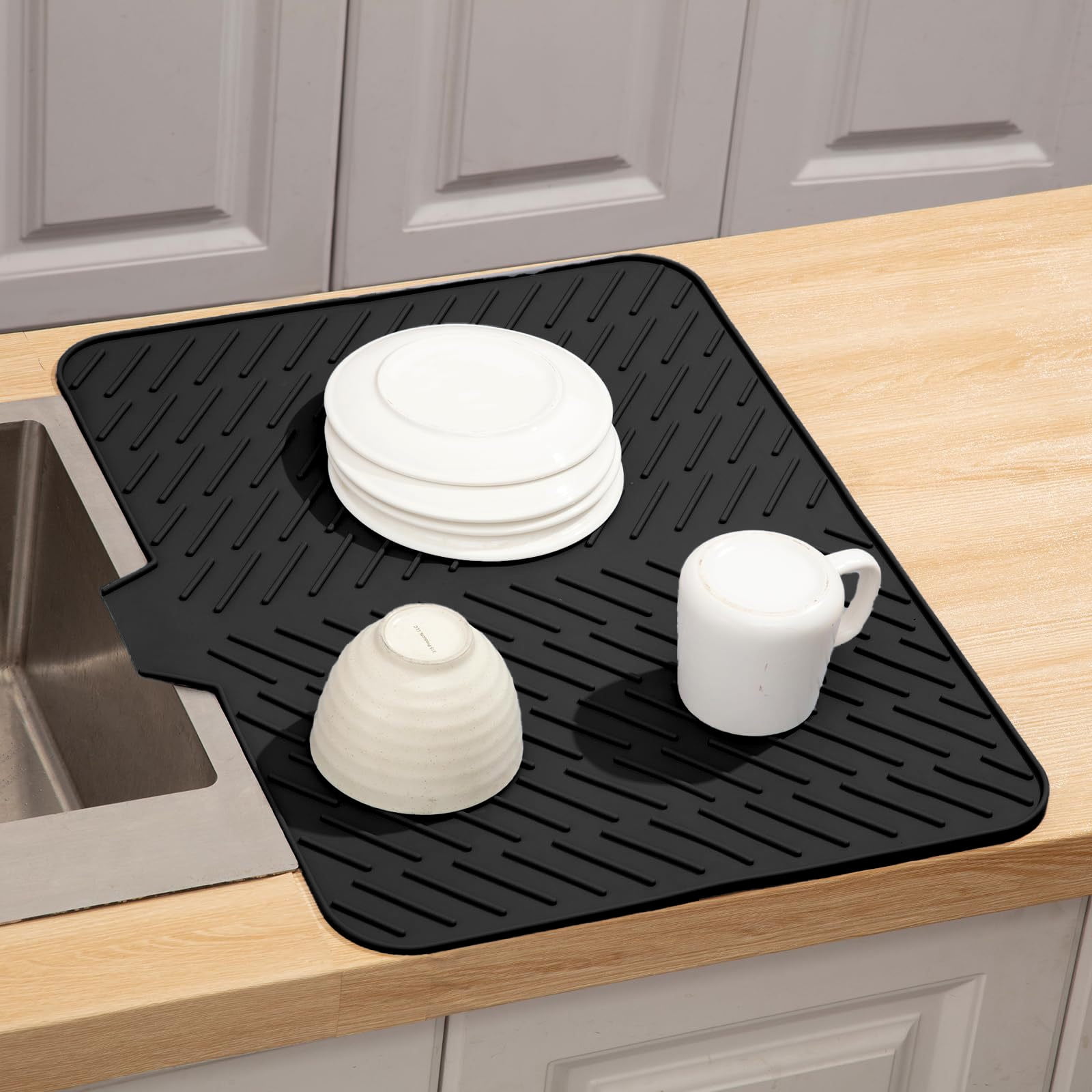 EGYMEN Rubber Drain Mat, 23x17 Inches, Sloped Drying Pad for Kitchen ...
