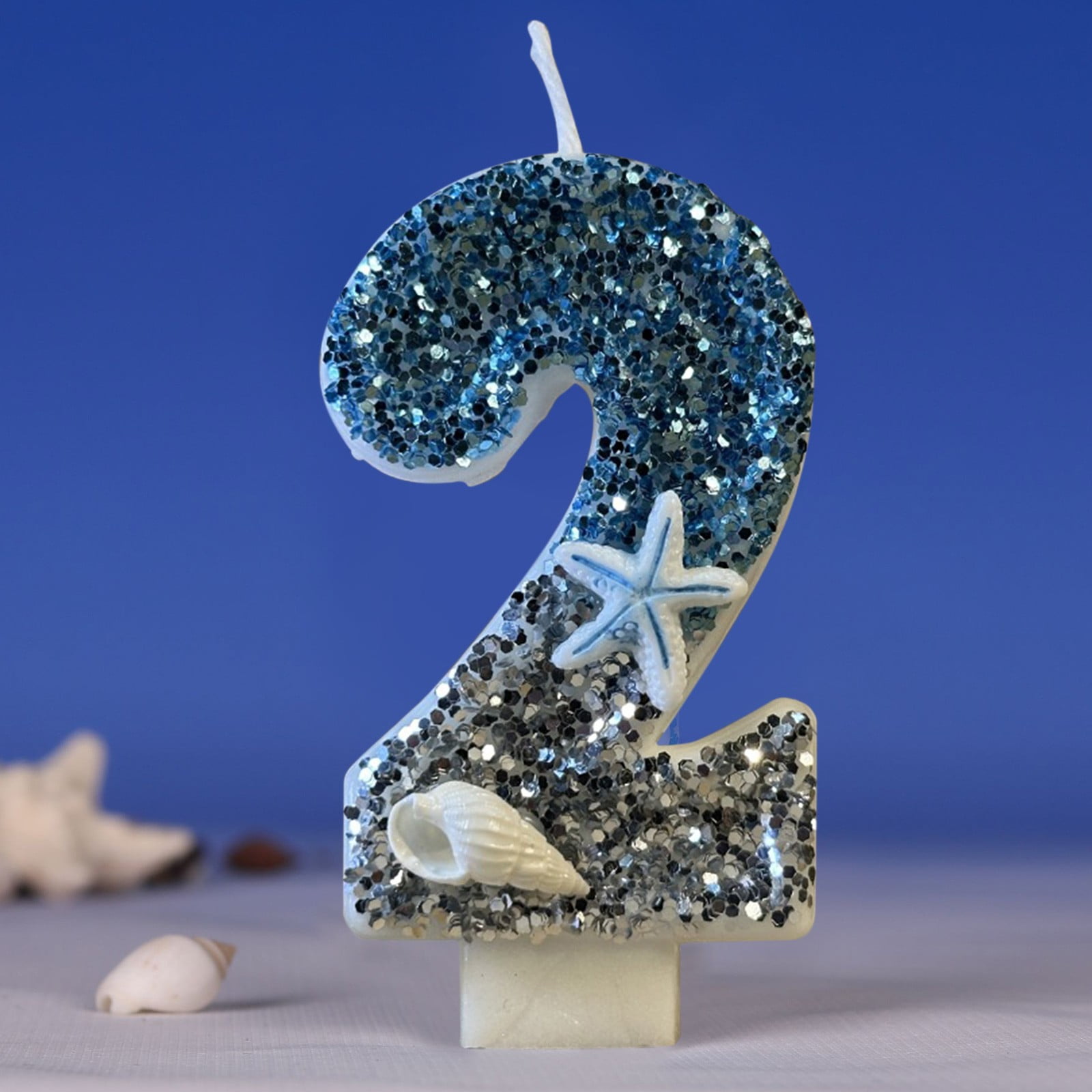 EGYMEN Sparkling Birthday Digital Candle, Ocean Themed Wax Candle, Blue ...