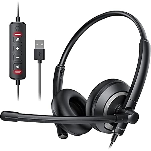 EH05-U Wired USB Headset with Noise Cancelling Microphone for PC Laptop ...