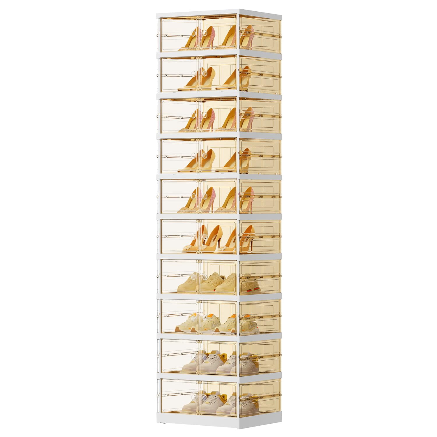 EHAMILY 10 Tiers 10-20 Pairs Foldable Shoe Boxes Large Plastic Shoe ...