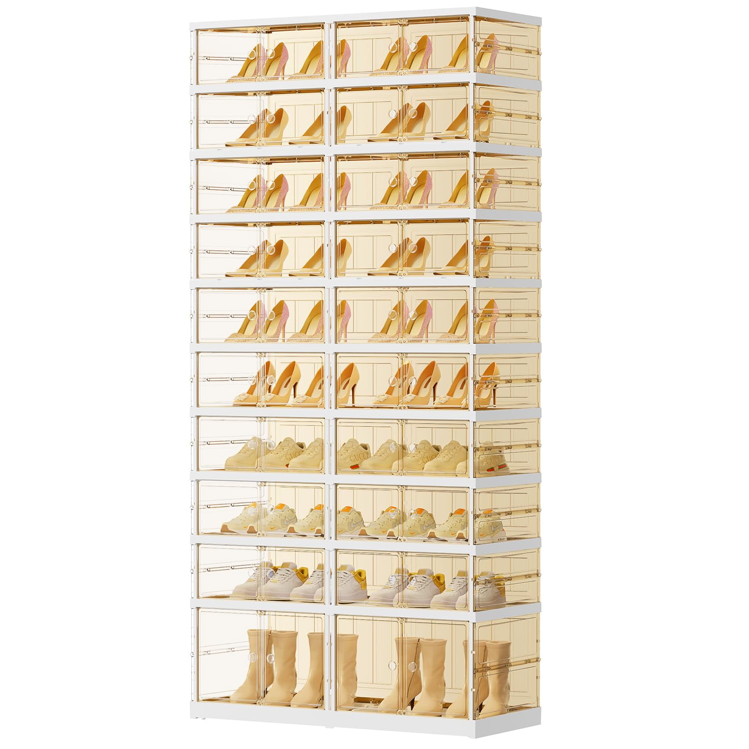 EHAMILY 10 Tiers 20-40 Pairs Foldable Shoe Boxes Large Plastic Shoe ...