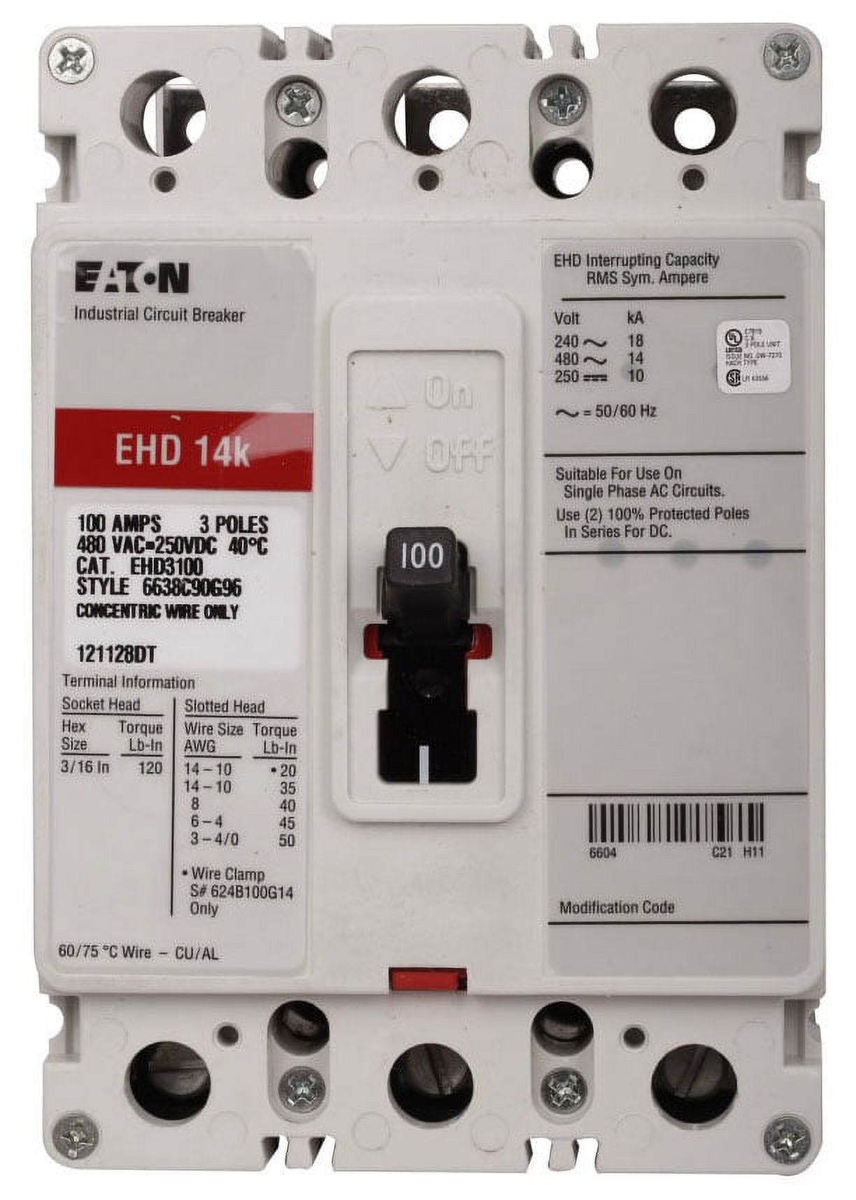 EHD3040 40 amp 3 pole 480 volt breaker thermal magnetic loadcenter ...