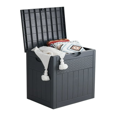 DWVO Outdoor Patios Deck Box Bench with Cushion All-Weather Steel PE ...