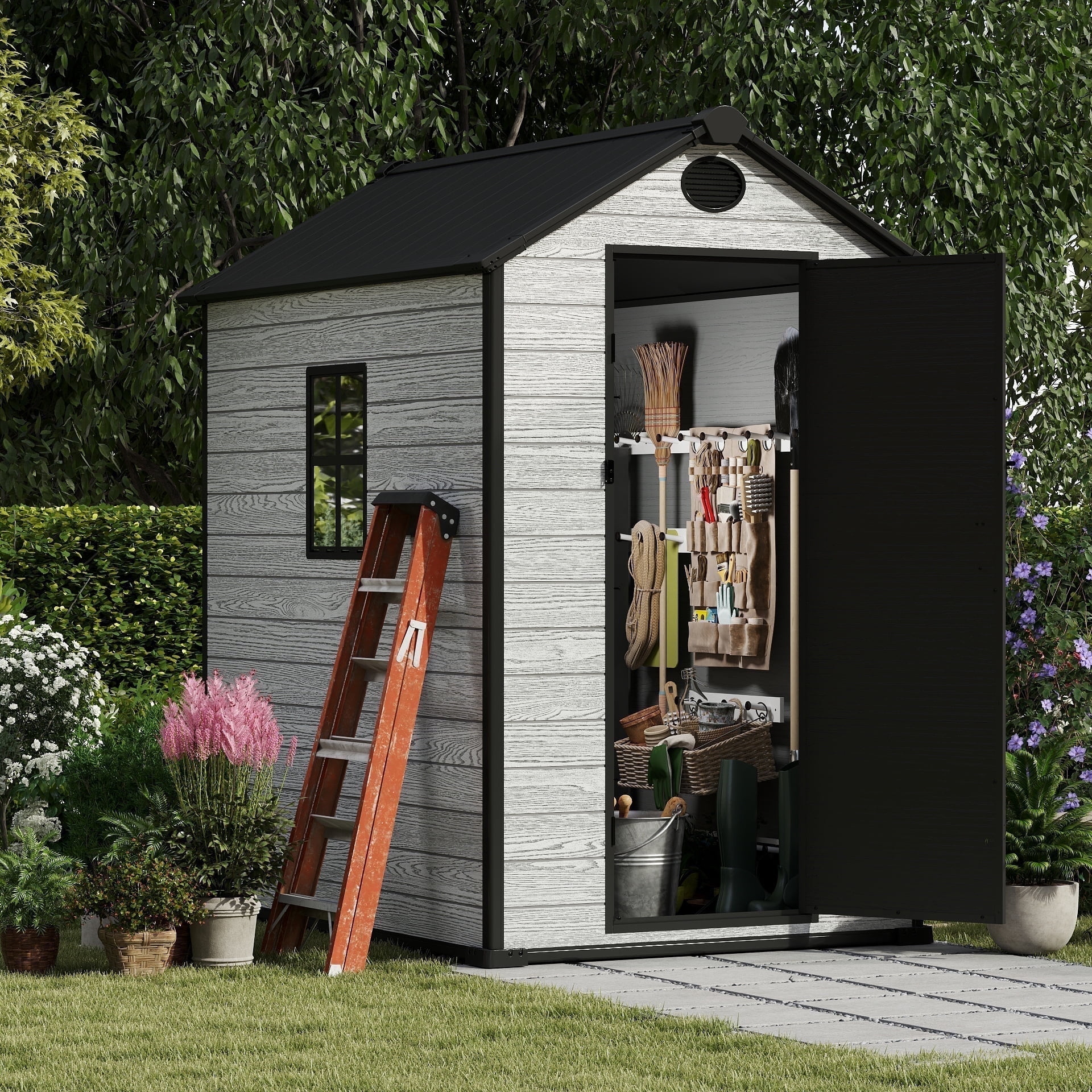 EHHLY 4x6 FT Resin Outdoor Storage Shed, 230 Cuft Garden Tool Sheds ...
