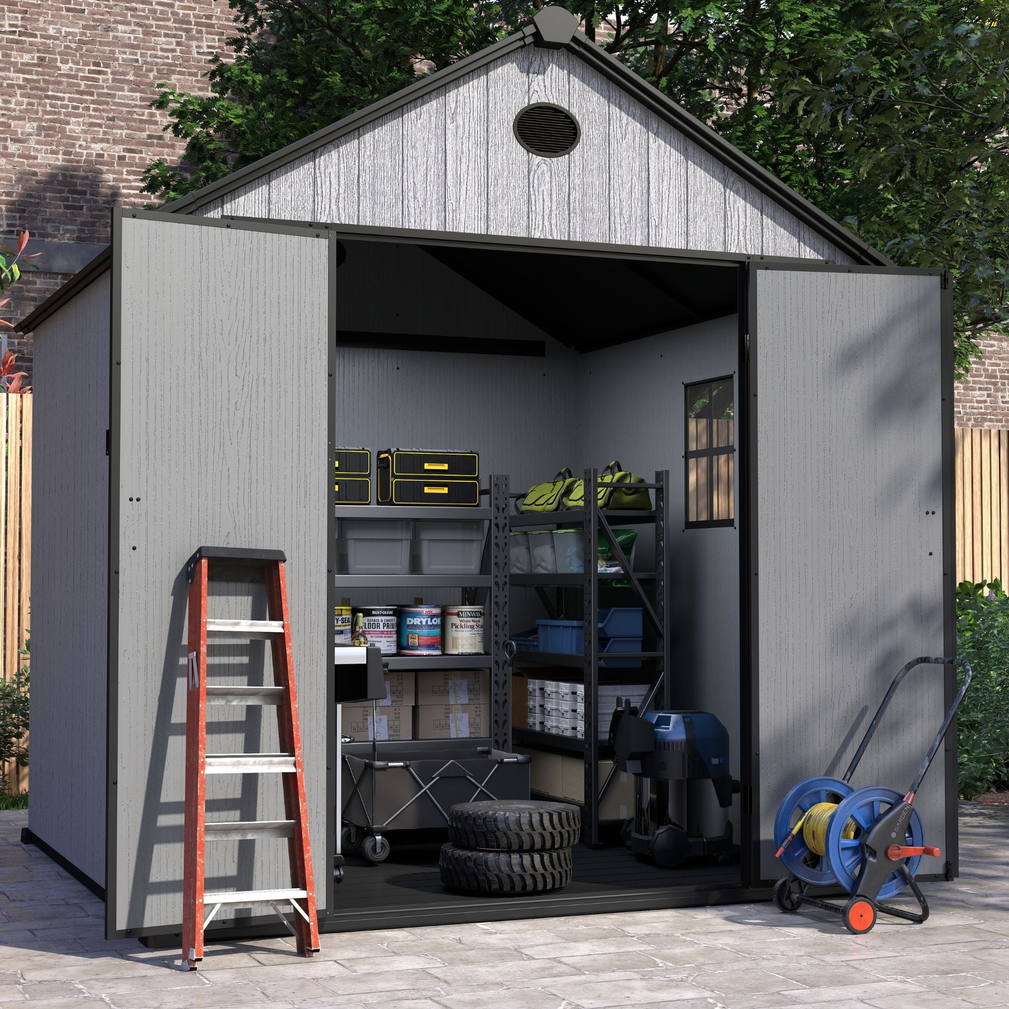 EHHLY 7x7 FT Resin Outdoor Storage Shed Large, 376 Cuft Garden Tool ...