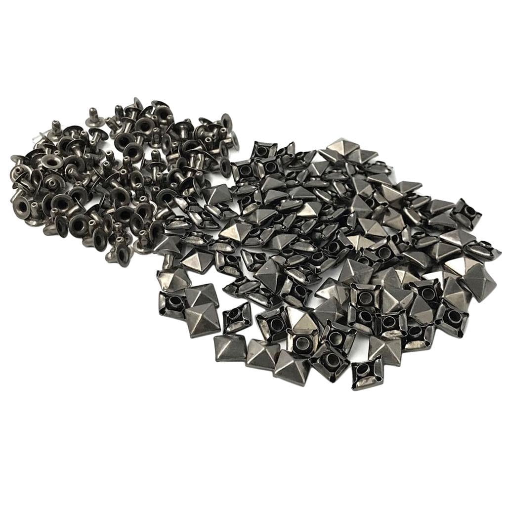 EHJRE 100 Sets Pyramid Square Stud Spikes Rivets DIY Bag Shoes Leather ...