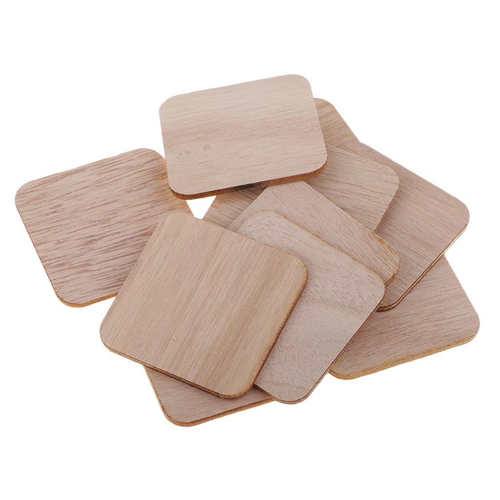 EHJRE 100PCS 51x51MM WOODEN SQUARE Shapes Rustic Wood Cutouts Craft ...
