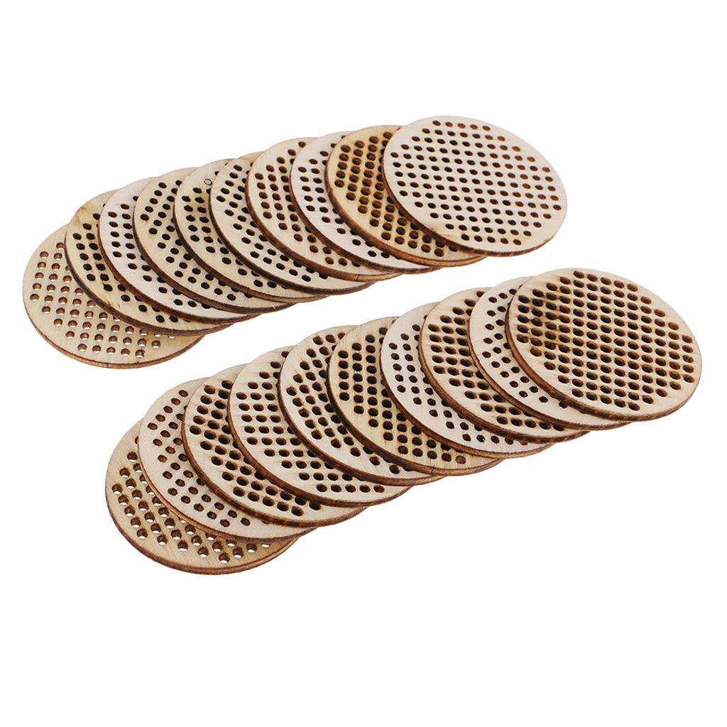 EHJRE 20 Piece Natural Wood Round Shapes Wooden Circles Multi-Hole ...